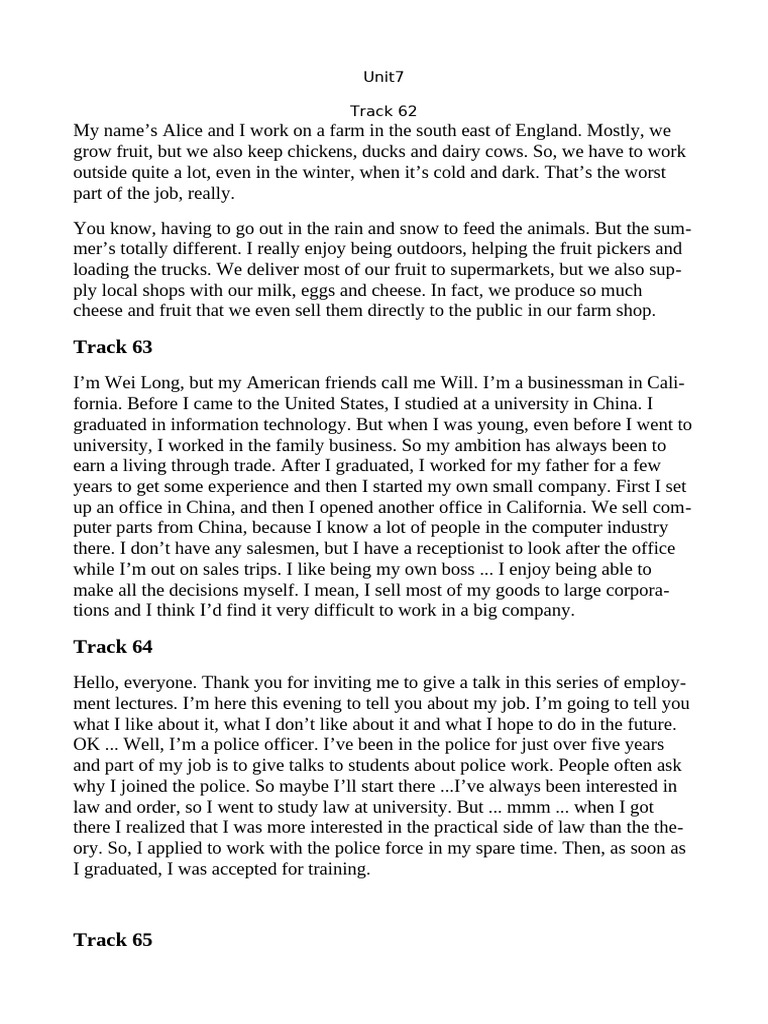 U7 workbook听力稿 | PDF