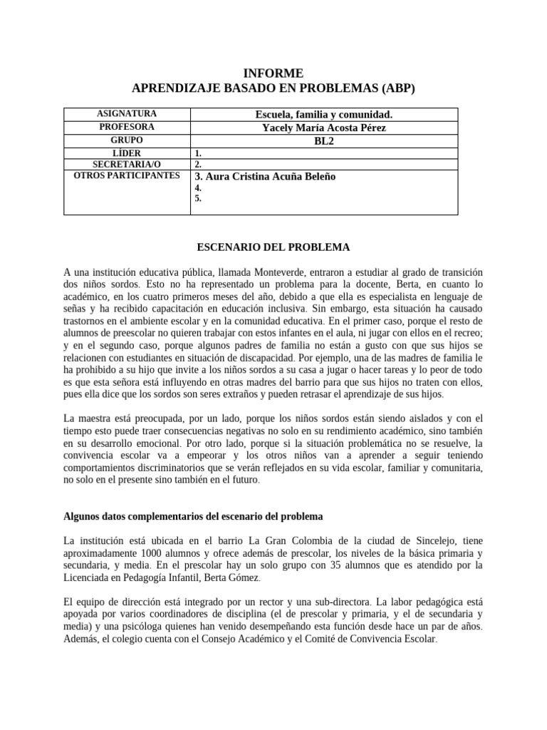 11.anexo 2. INFORME PARCIAL ABP - AURA CRISTINA ACUÑA BELEÑO | PDF | Inclusión (Educación ...
