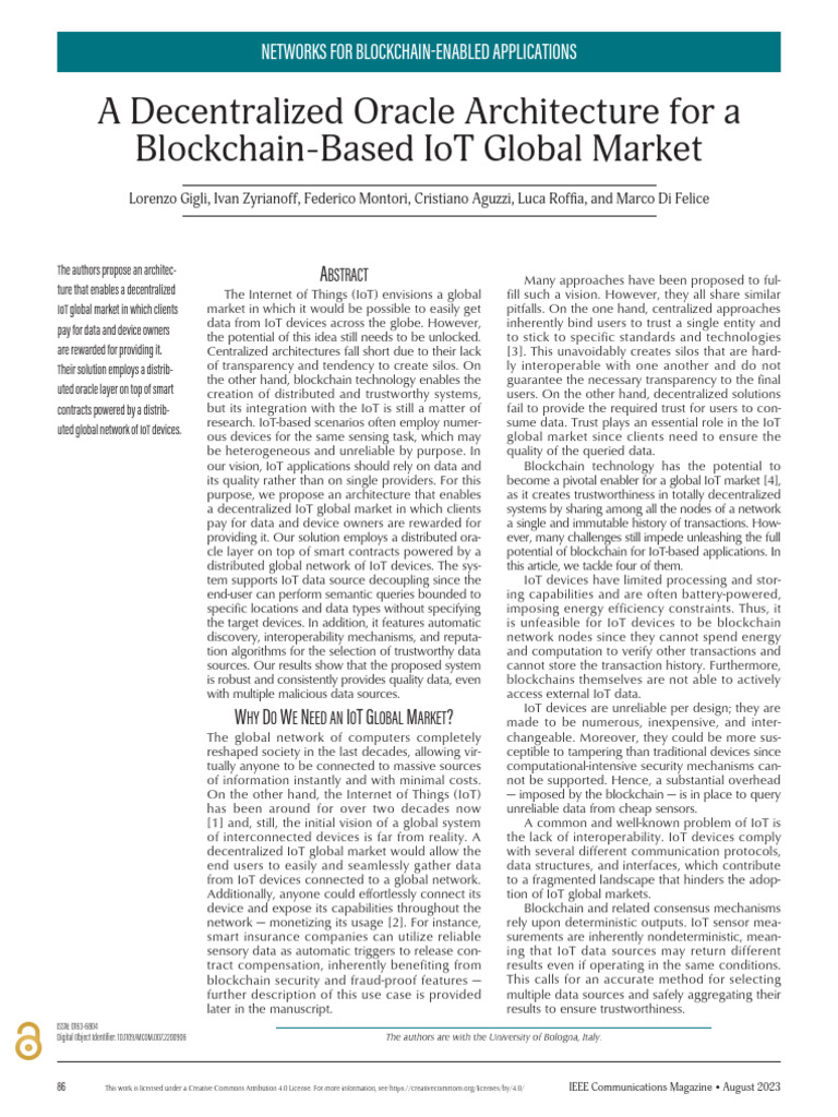 A Decentralized Oracle Architecture For A Blockchain-Based IoT Global Market | PDF | Internet Of ...