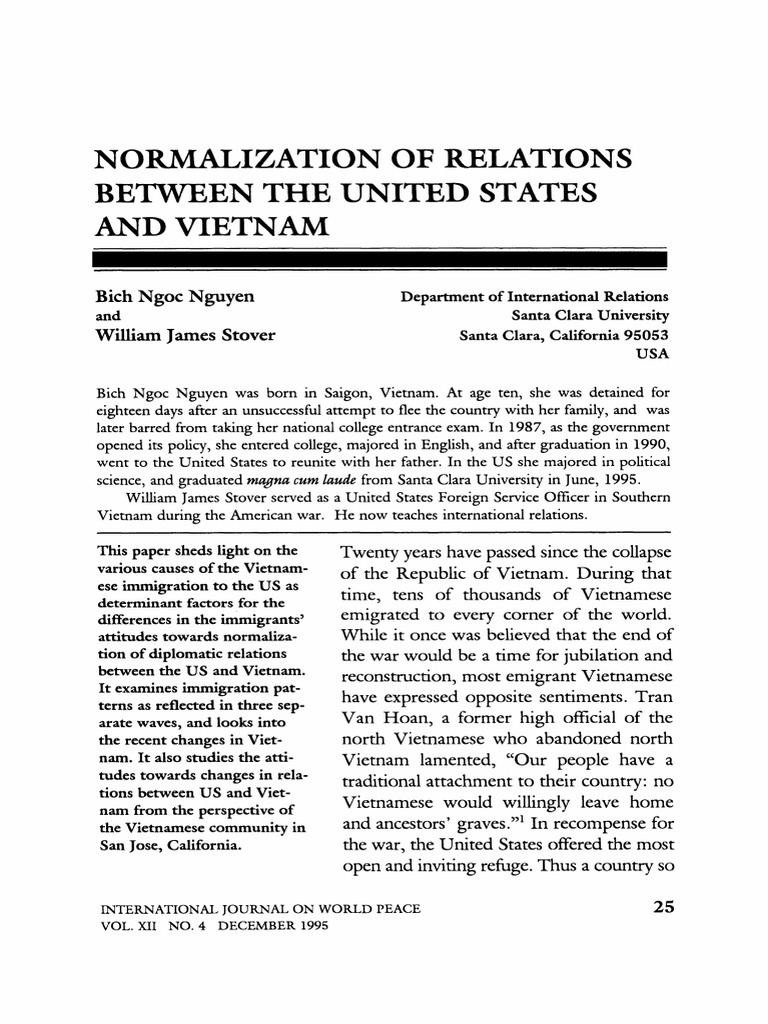 And Vietnam: Normalization of Relations Between The United States | PDF ...