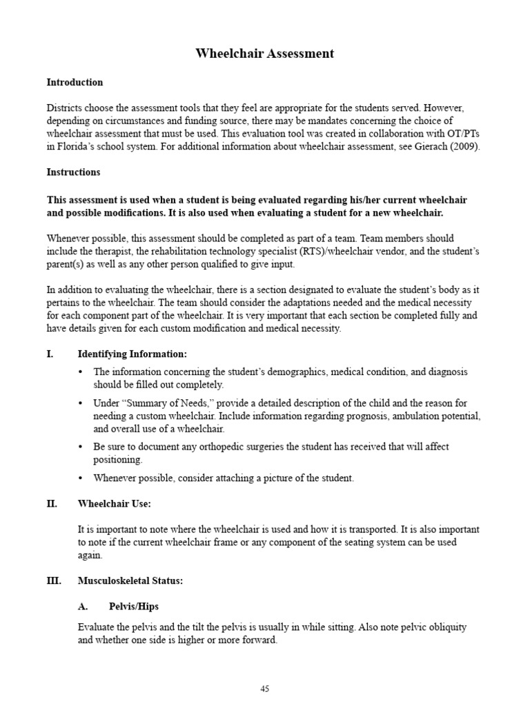 Wheelchair Assessment | PDF | Pelvis | Wheelchair