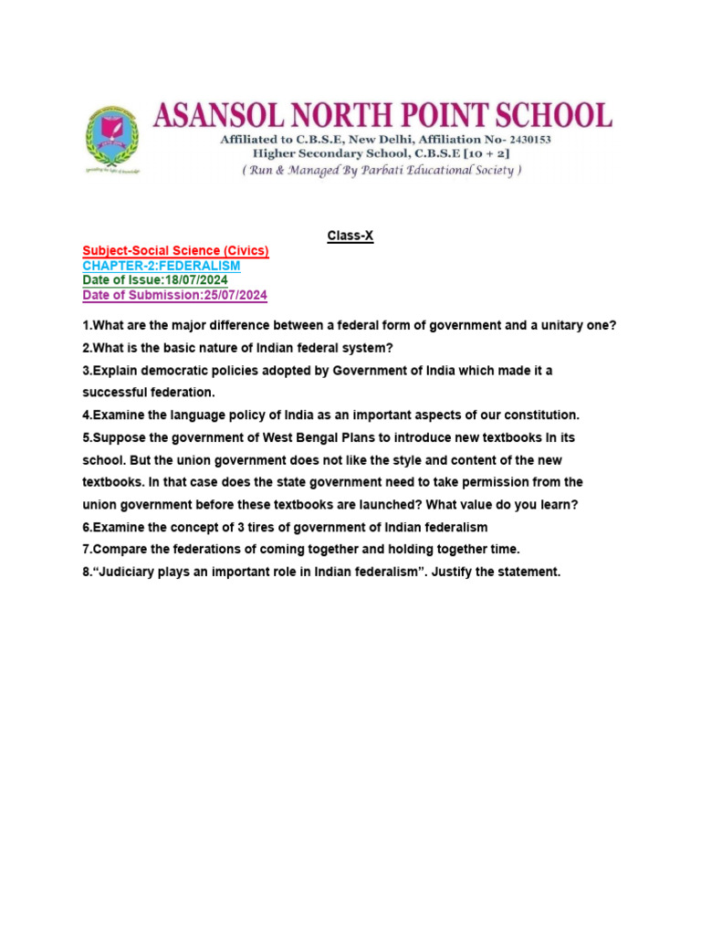 Ch-2 Social Science (Civics) Assignment | PDF | Politics