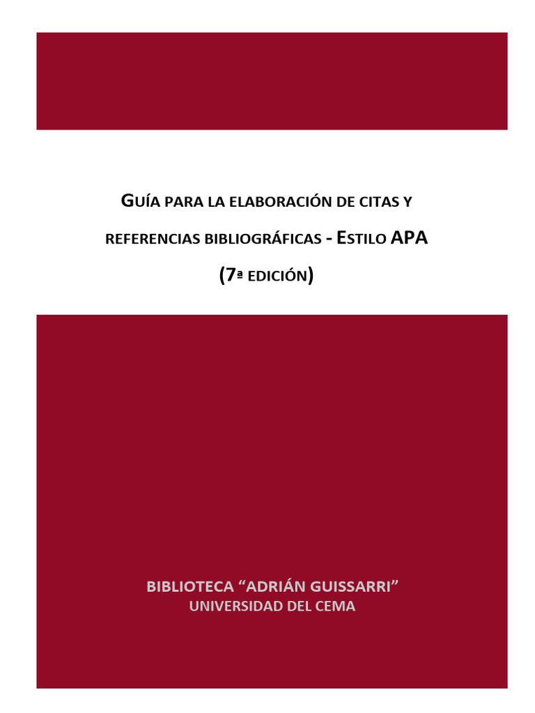 Guía de Citas y Referencias Bibliográficas Estilo APA 7 Edición | PDF | Estilo apa | Citación