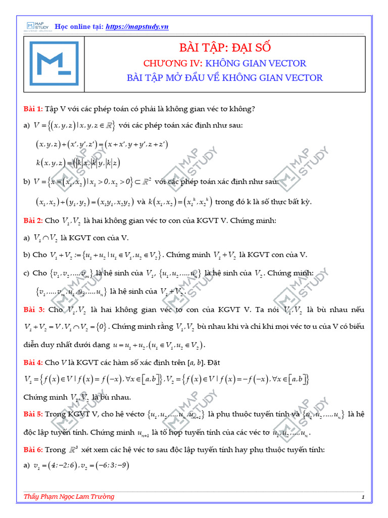 0403 - Bài tập - Mở đầu về không gian vector | PDF