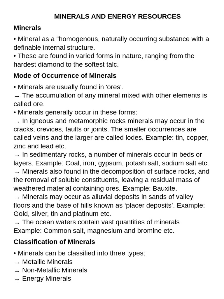 Minerals and Energy Resources Overview | PDF | Minerals | Coal