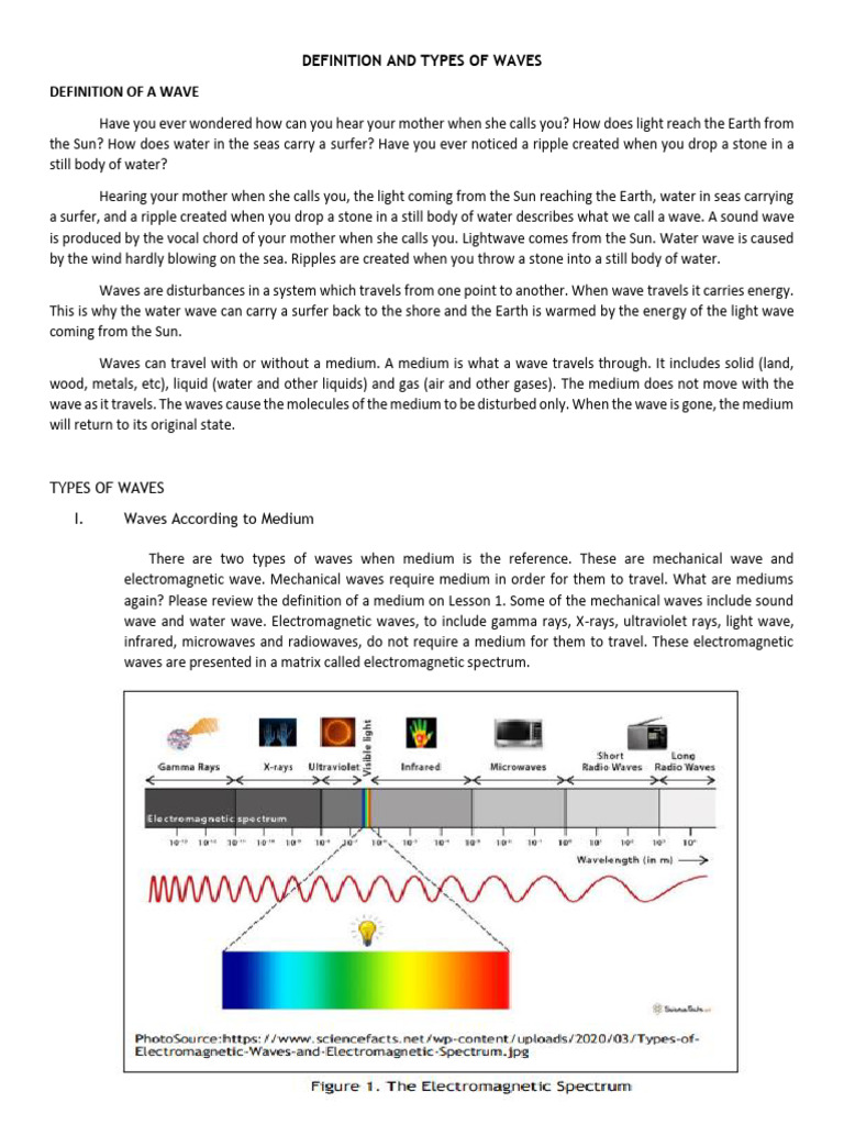 Definition and Types of Waves | PDF | Waves | Electromagnetic Radiation