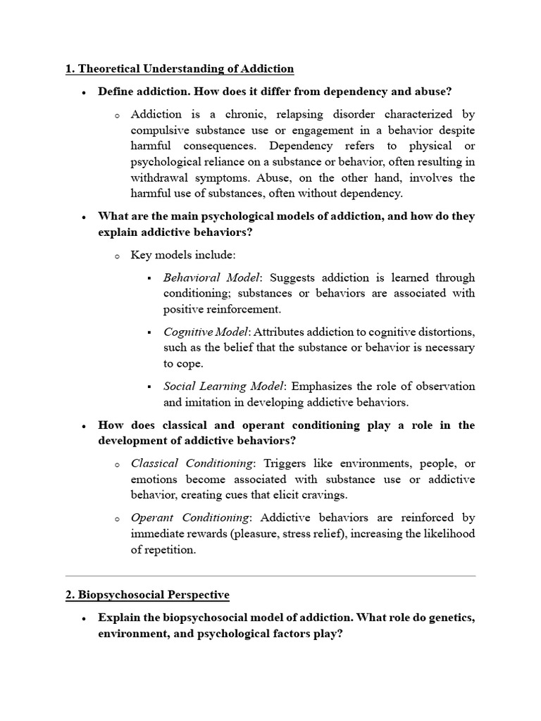 Viva Questions-Addiction | PDF | Substance Dependence | Substance Abuse