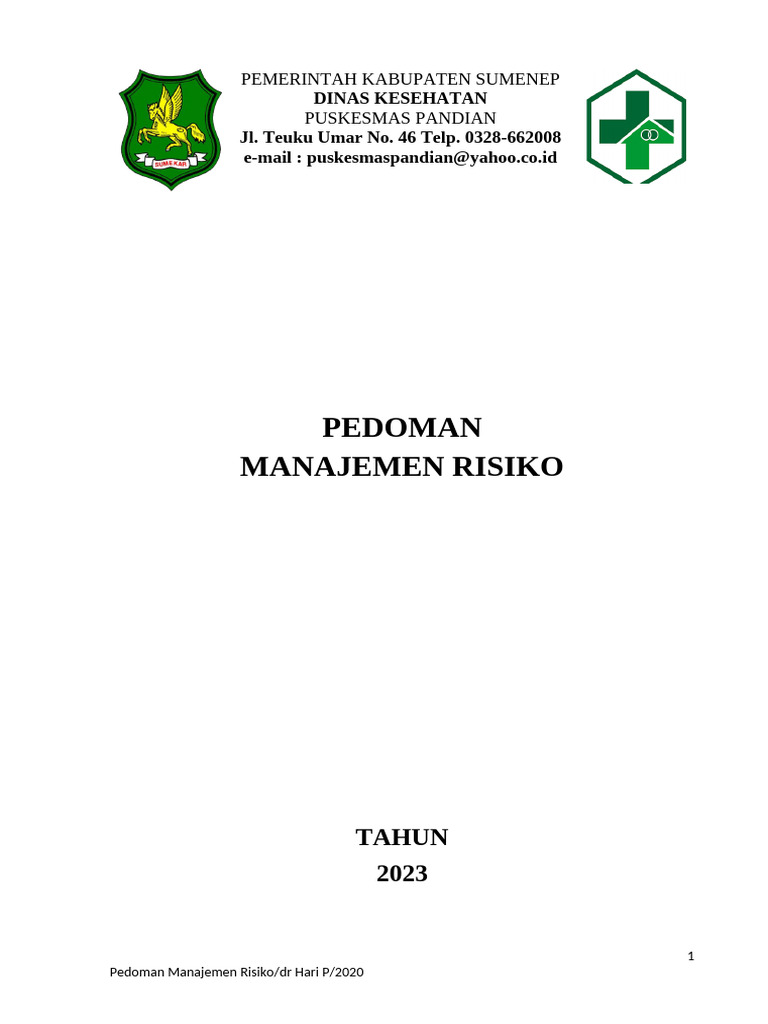 Panduan Manajemen Risiko Puskesmas 2023 | PDF
