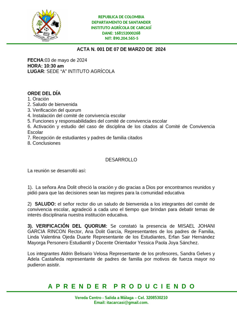 ACTA NUMERO 002 DE 03 DE Mayo DE 2024 | PDF | Psicología Social | Conceptos psicologicos