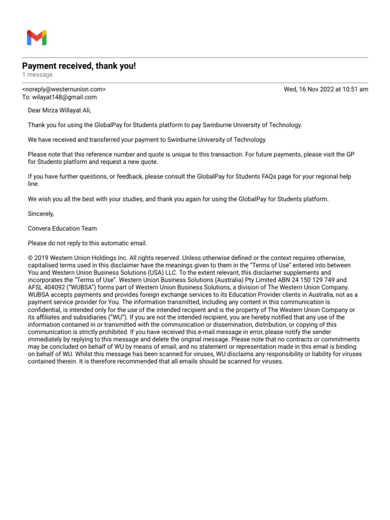 Convera Payment Received | PDF Convera Payment Received | PDF