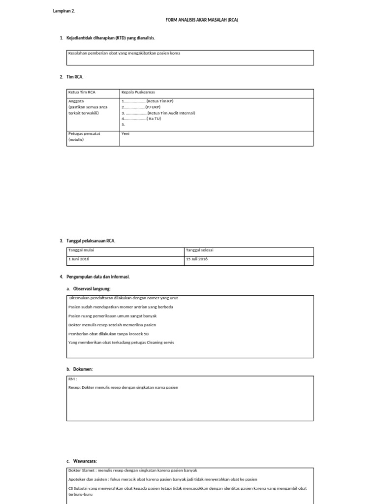 Contoh Form Rca-Presentasi | PDF