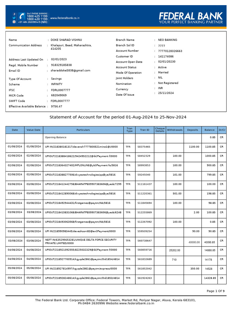 Fi Account Statement | PDF | Payments | Banks