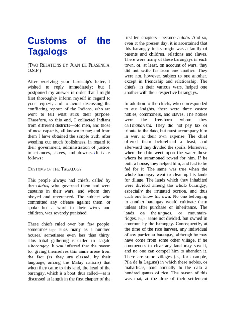 Customs of The Tagalogs | PDF | History | Religion & Spirituality