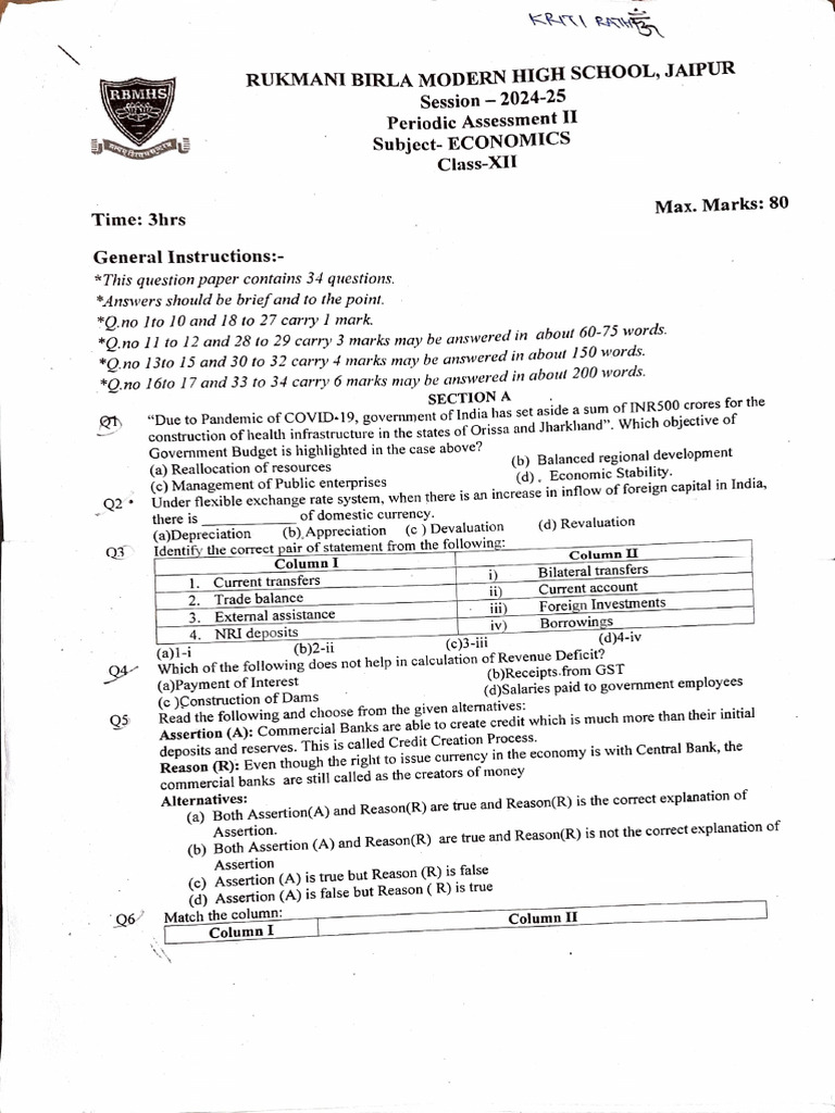 XII ECO-RBMHS-PAII | PDF | Government Budget Balance | Taxes