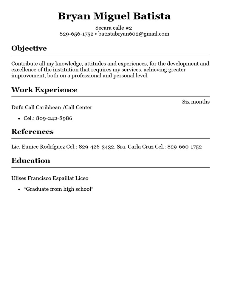 Resume Bryan Miguel Batista | PDF