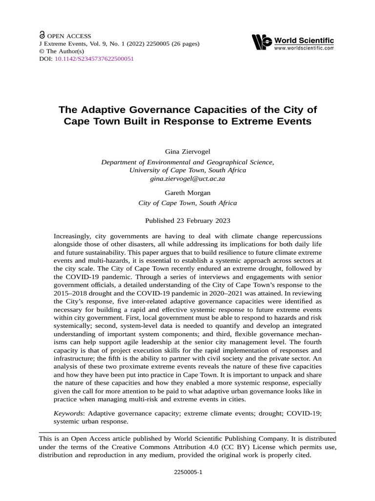 the Adaptive Governance Capacities of The City of Cape Town Built in ...