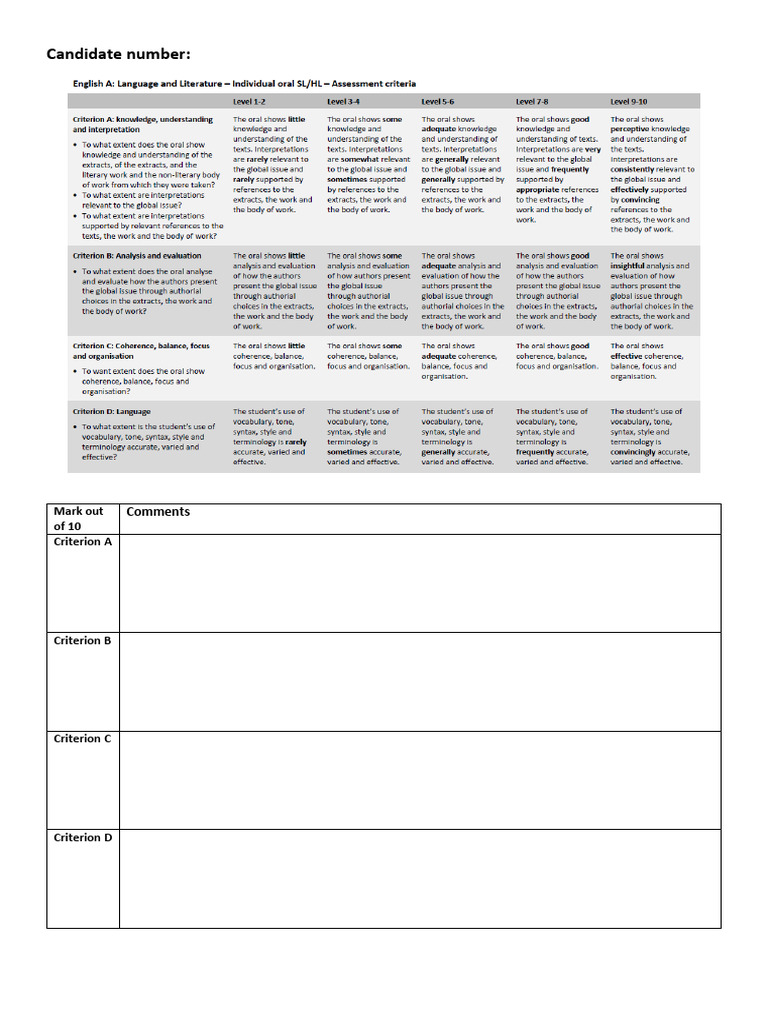 Blank Marks and Comments Sheet For IO 1 | PDF