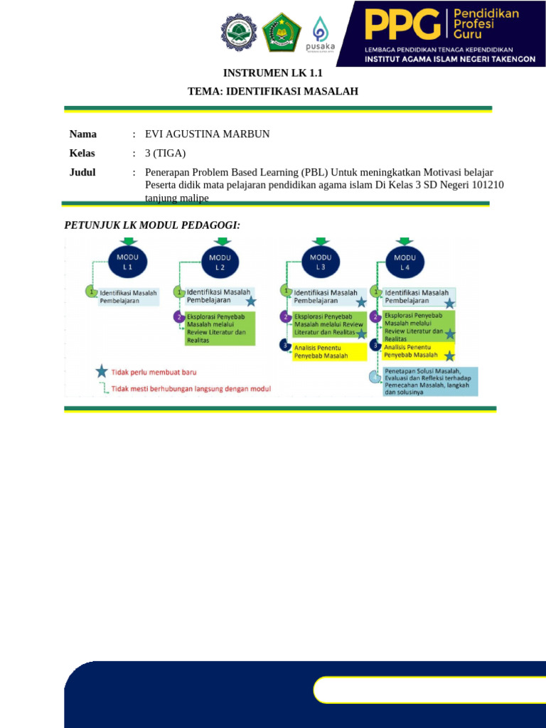Instrumen LK 1 - 1 - IDENTIVIKASI MASALAH - (MODUL PEDAGOGI - PBL) | PDF