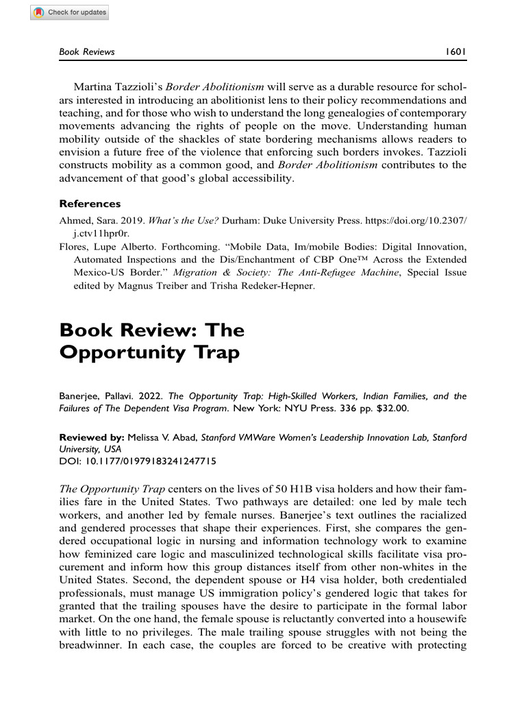 Abad 2024 Book Review The Opportunity Trap | PDF | Family | Immigration