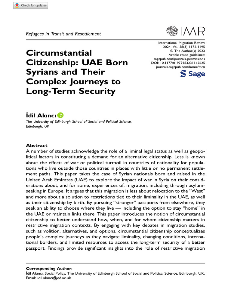 Akinci 2023 Circumstantial Citizenship Uae Born Syrians and Their ...