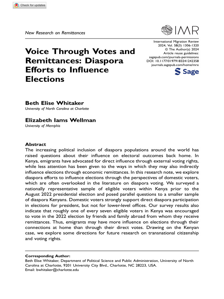 Whitaker Wellman 2024 Voice Through Votes and Remittances Diaspora ...