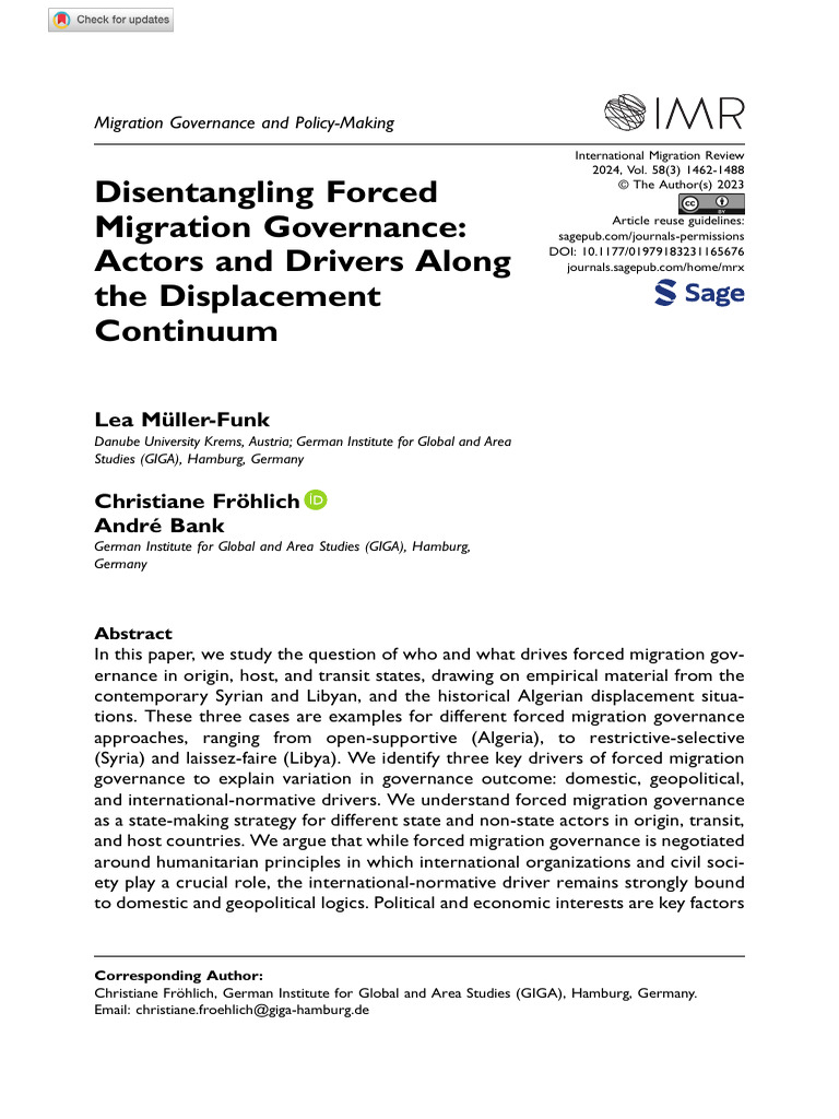 Muller Funk Et Al 2023 Disentangling Forced Migration Governance Actors ... Muller Funk Et Al 2023 Disentangling Forced Migration Governance Actors ...