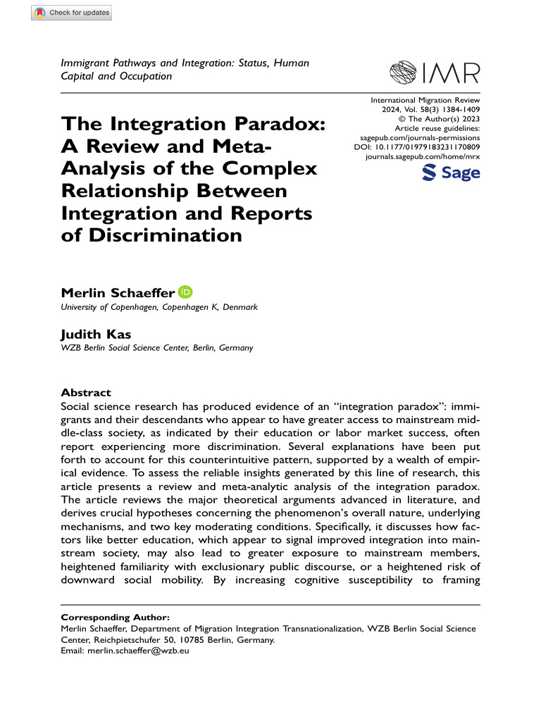 Schaeffer Kas 2023 The Integration Paradox A Review and Meta Analysis of The Complex ...