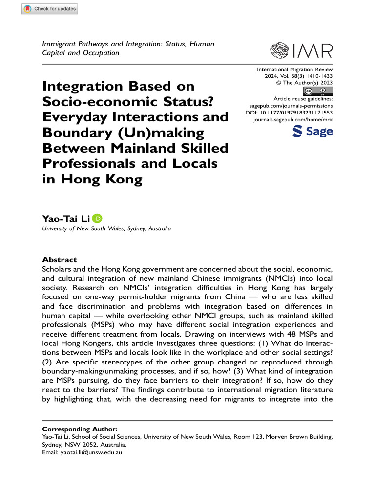 Li 2023 Integration Based On Socio Economic Status Everyday ...
