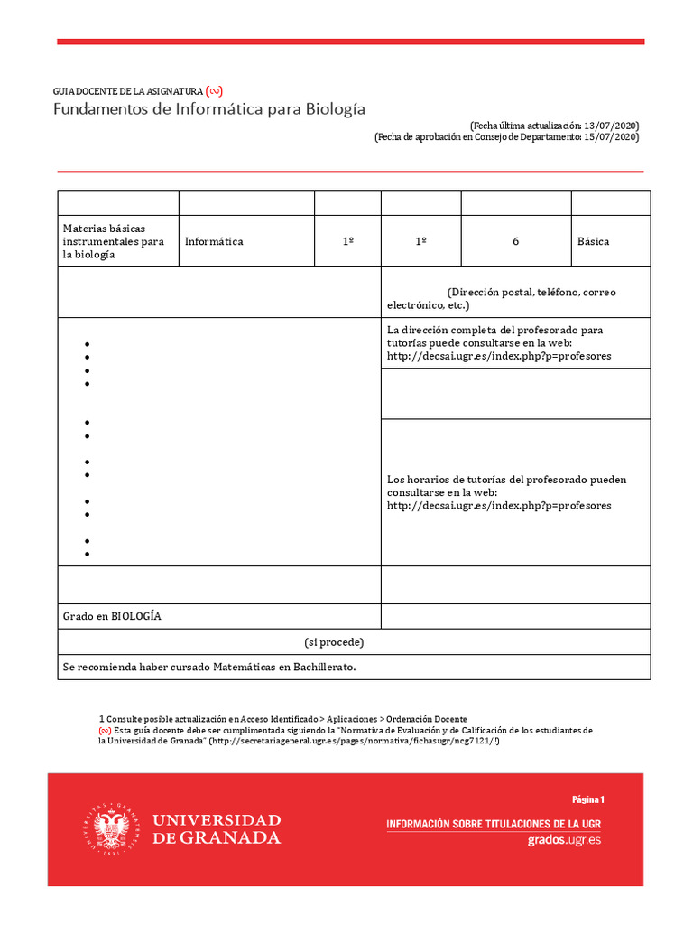 Fundam Inf Biología Guía 20-21 | PDF | Evaluación | Bases de datos