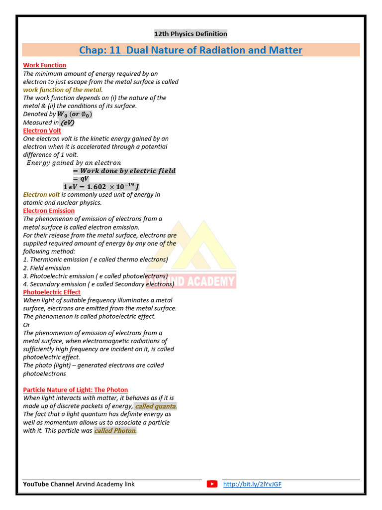 Chap 11 Dual Nature of Radiation and Matter | PDF | Teaching Methods & Materials | Science ...