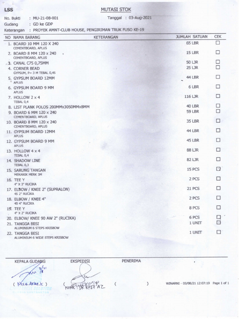 Mutasi Stok HO-G | PDF