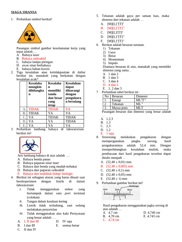 Persiapan Soal Pas Fisika Kelas 10 | PDF