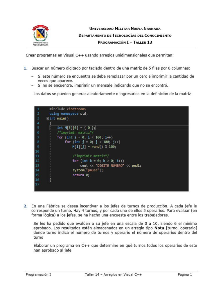 Taller C++: Arreglos y Matrices | PDF | C
