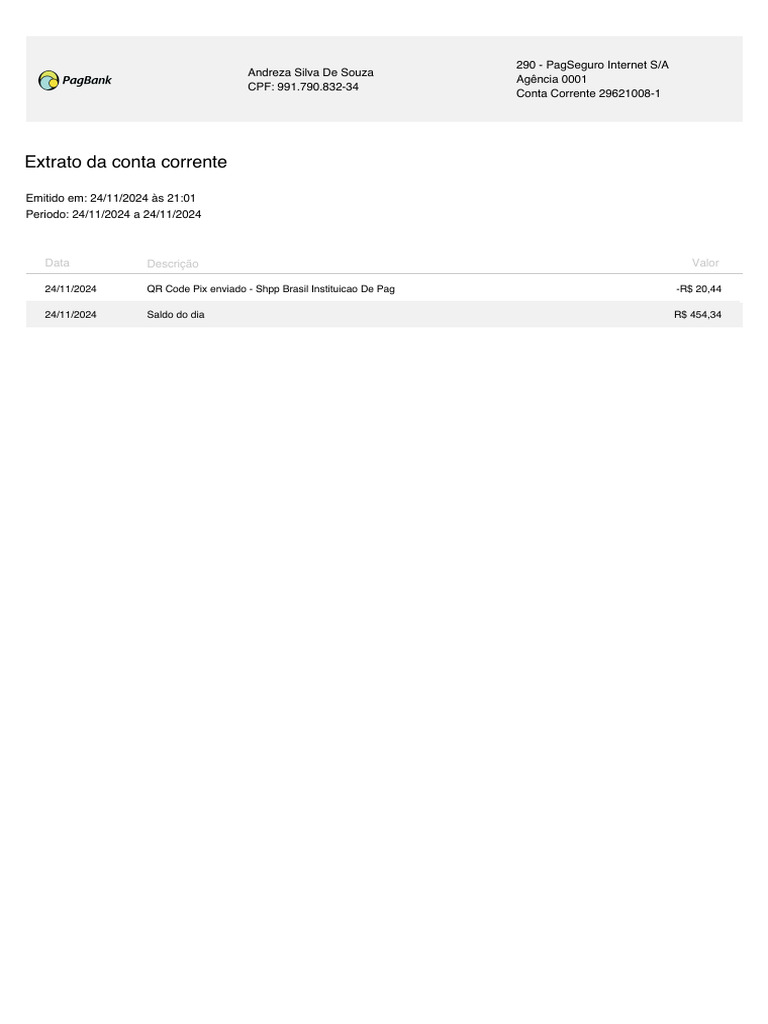 Extrato Bancário de Andreza Silva | PDF
