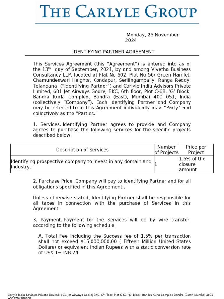 Carlyle India Advisors Partnership Agreement | PDF | Legal Liability | Damages