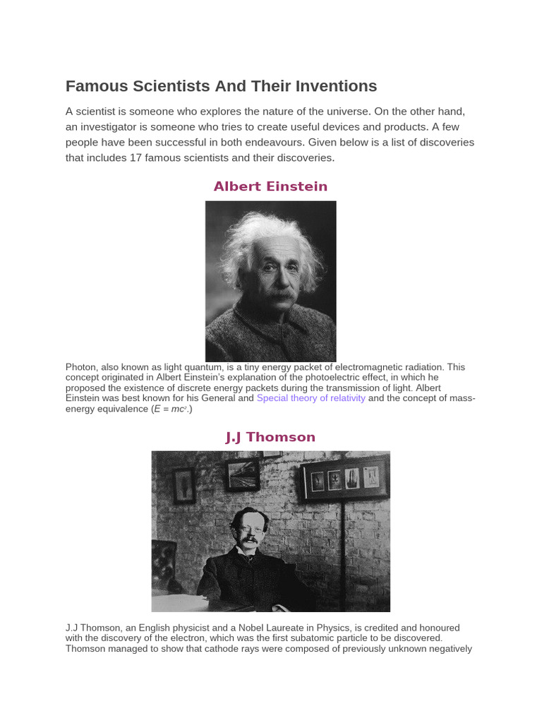 Famous Scientists and Their Discoveries | PDF | Atoms | Electron