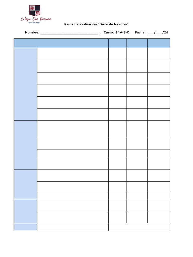 Evaluación: Disco de Newton 3° ABC | PDF