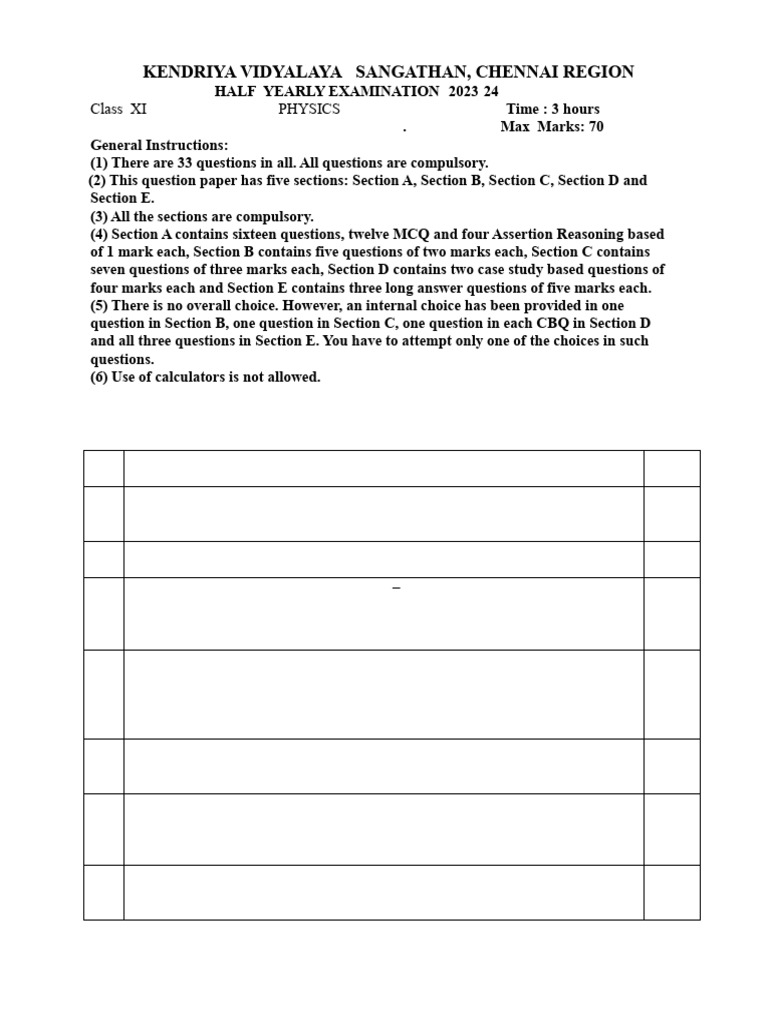 Xi Hy 2023 Phy QP 16112023 | PDF | Force | Acceleration