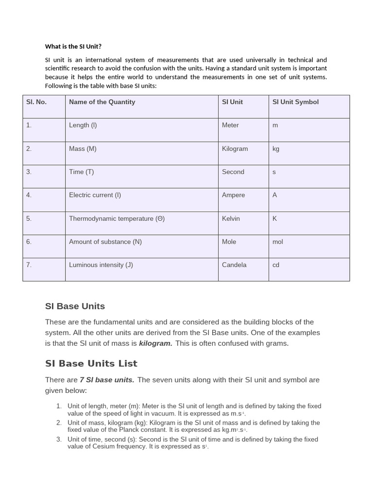 What-is-the-SI-Unit | PDF | International System Of Units | Mole (Unit)