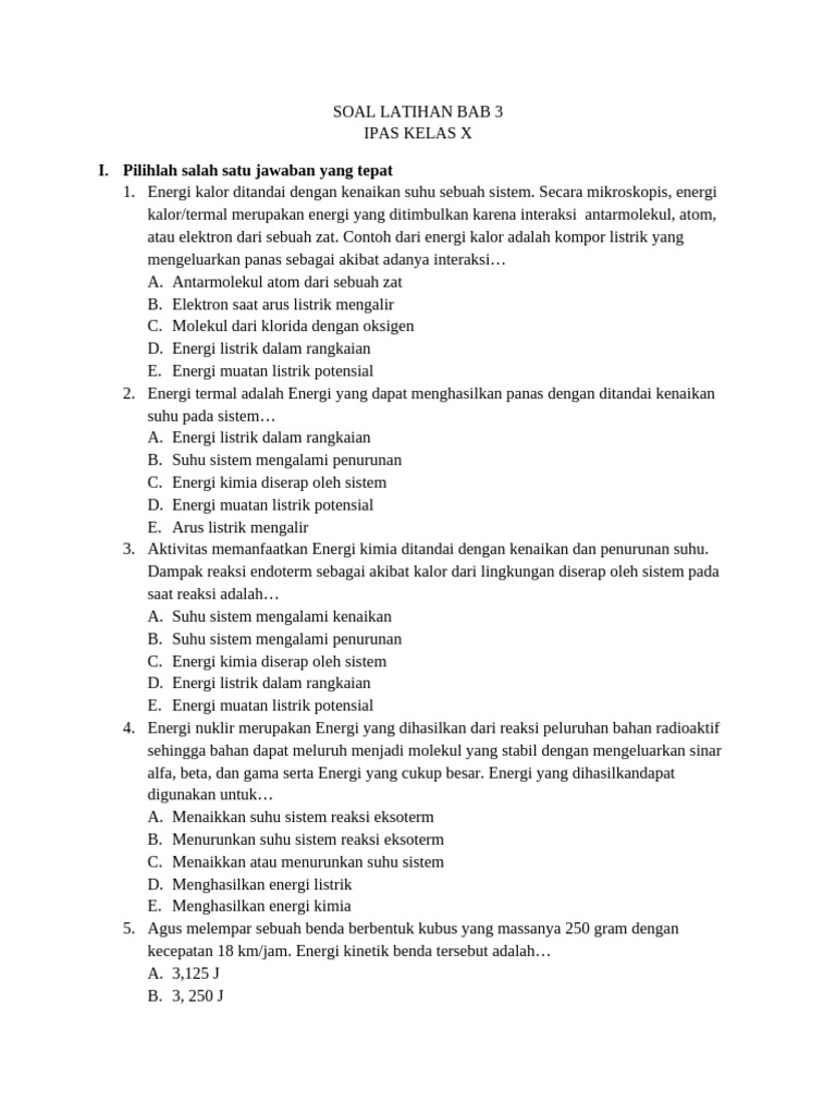 SOAL LATIHAN BAB 3. Energi Dan Perubahannya | PDF | Sains & Matematika