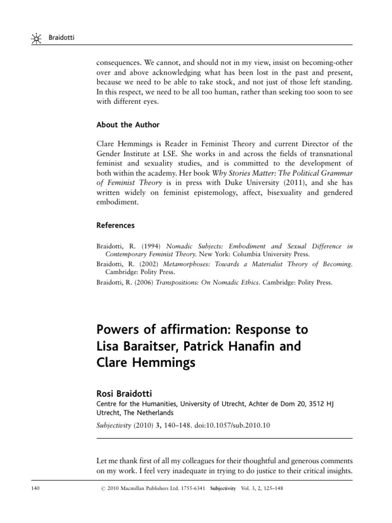 Braidotti - Powers of Affirmation | PDF | Gilles Deleuze