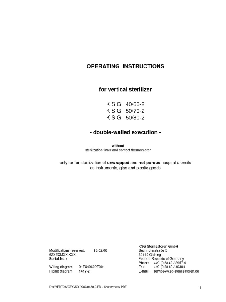 KSG General Instructions For Vertical Autoclaves 2 | PDF ...