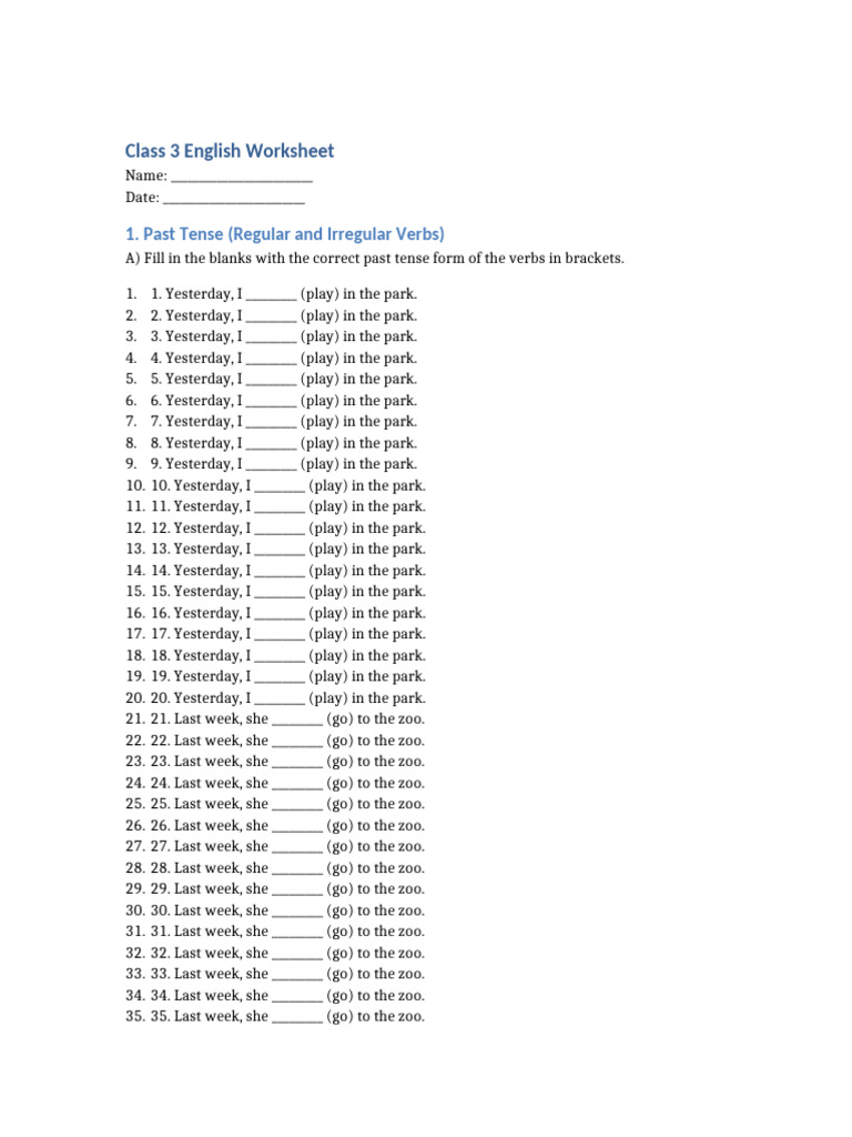 Class 3 English Worksheet | PDF | Grammatical Tense | Language Families