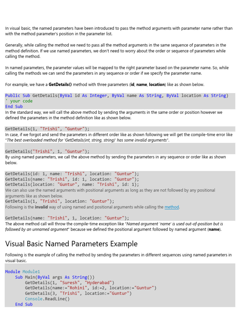 Visual Basic Named Parameters Pdf Parameter Computer Programming Computing