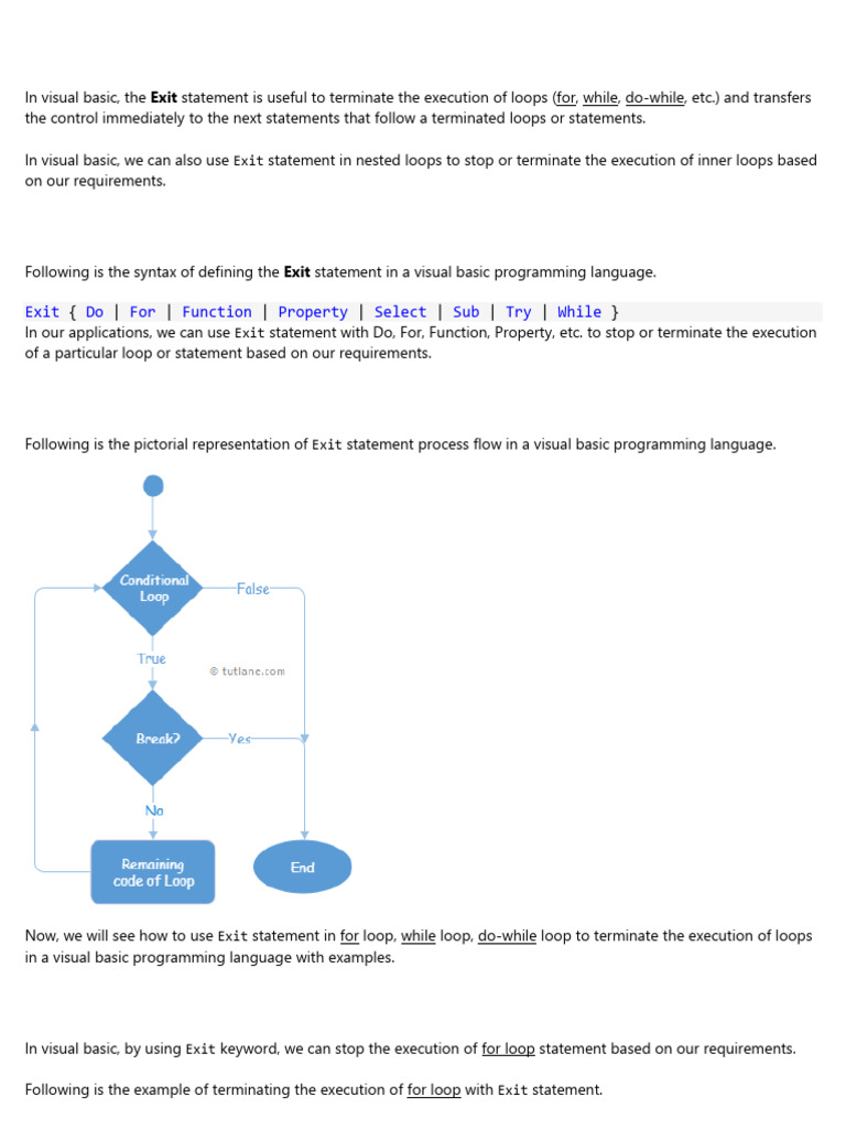Visual Basic Exit Statement | PDF | Control Flow | Computer Science
