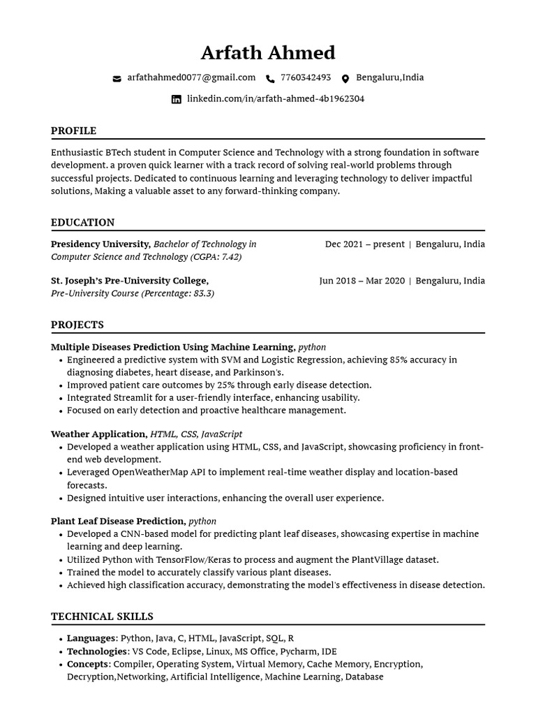 arfathcvfinal6 | PDF | Machine Learning | Python (Programming Language)