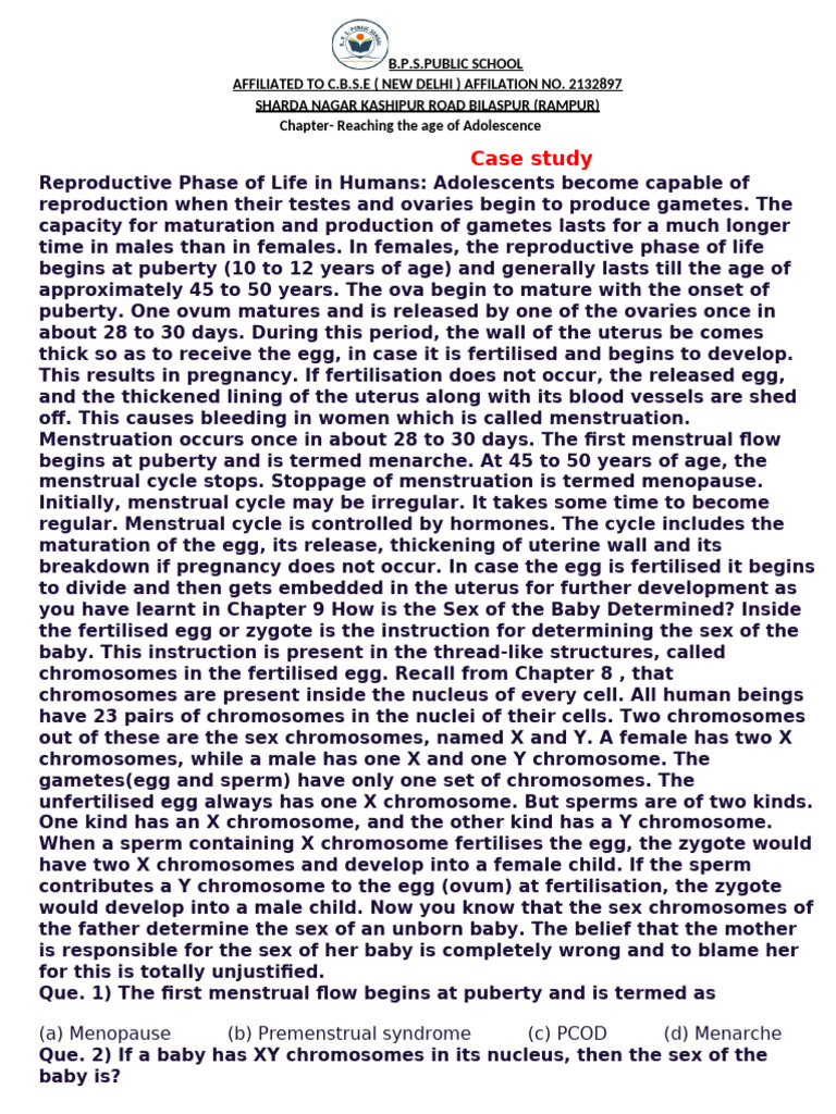 Case Based Study | PDF | Menstrual Cycle | Sex