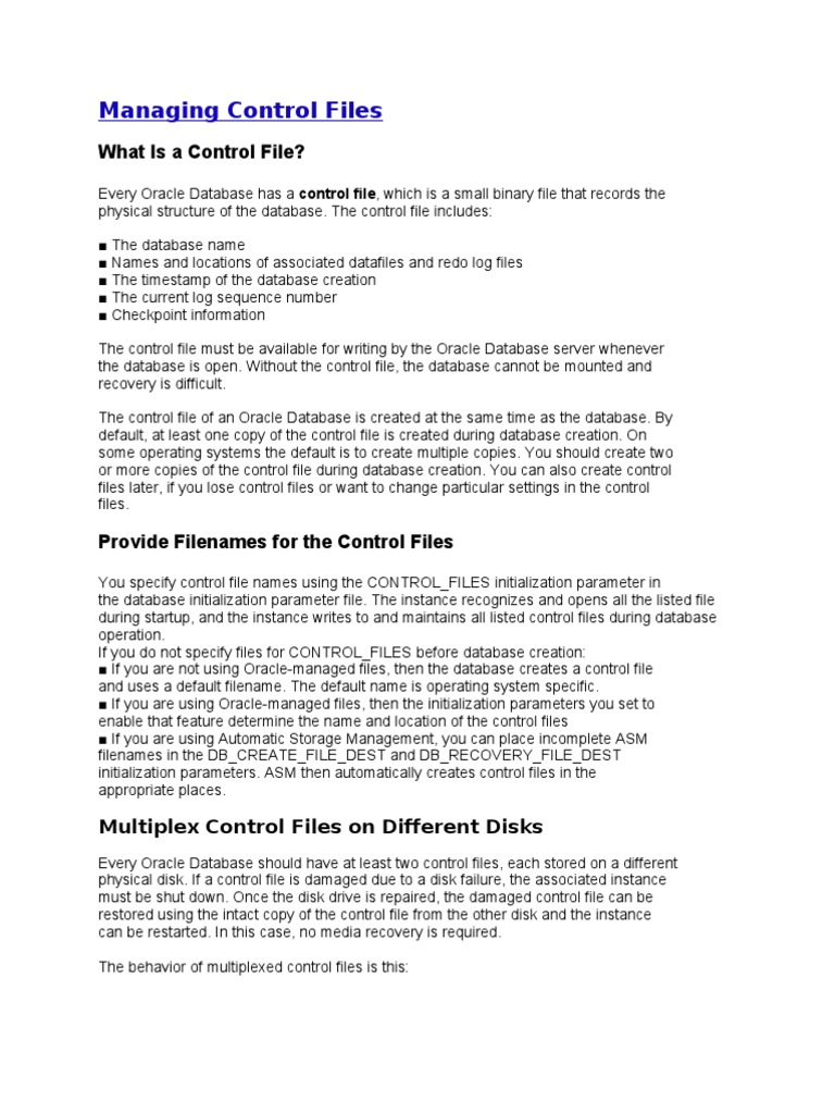 Managing Control Files | PDF | Backup | Computer File