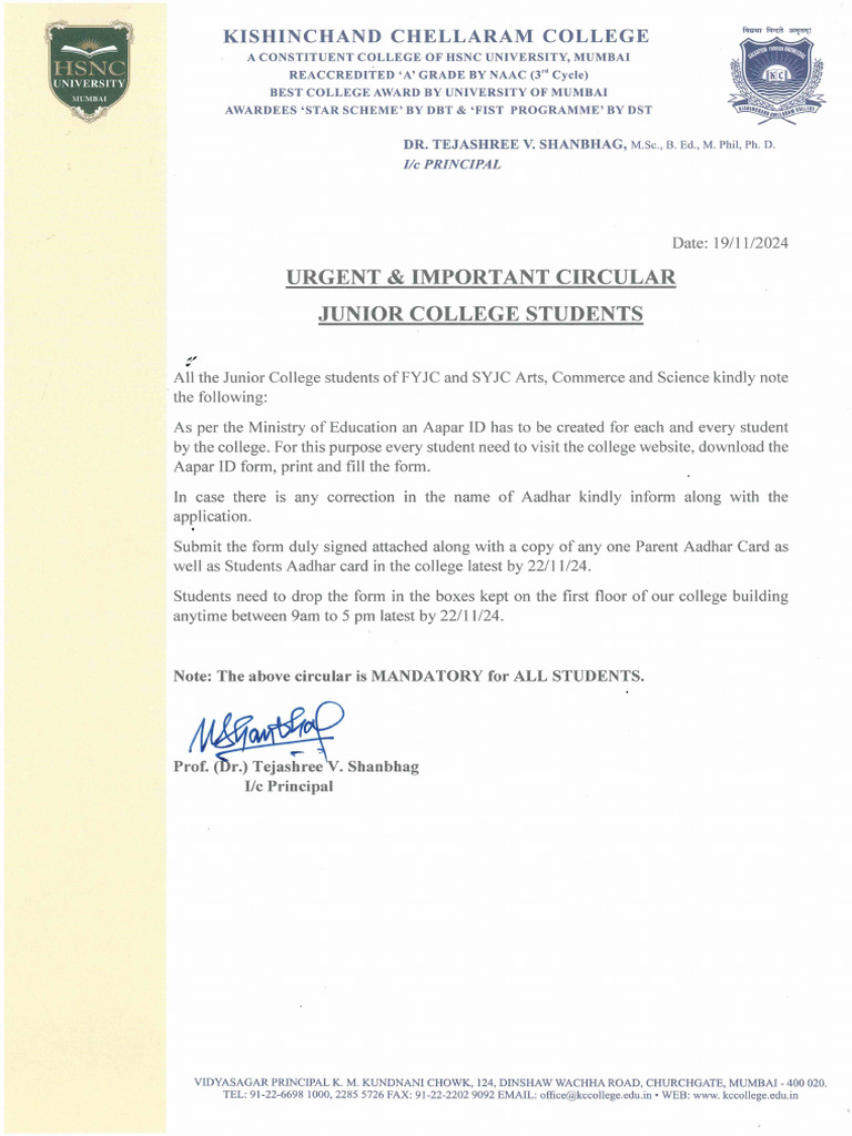 Urgent Important Circular Aapar Id | PDF | Justice | Crime & Violence