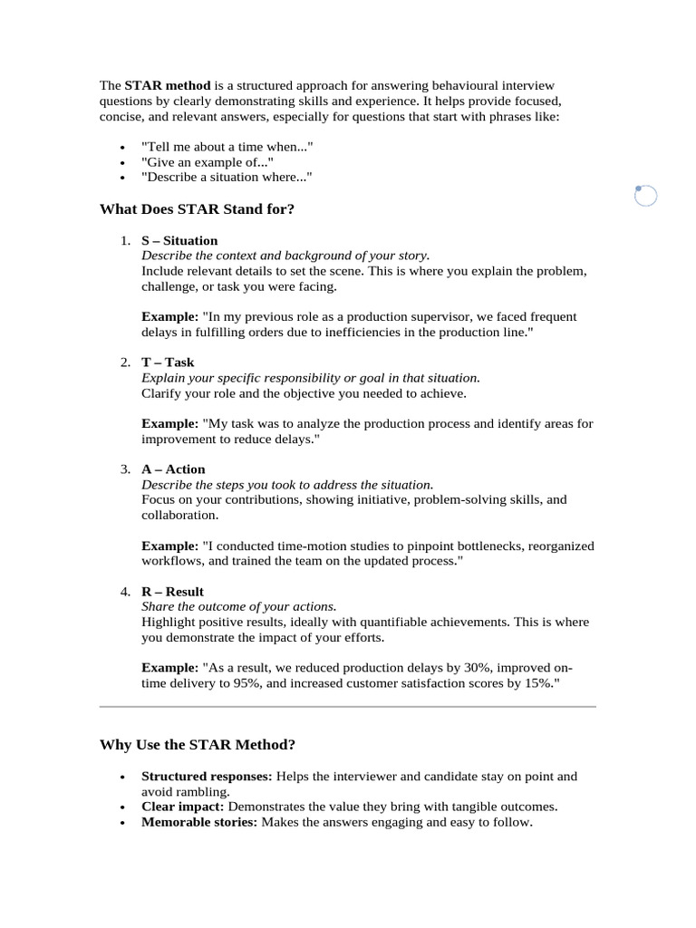 The STAR Method - Asking and Answering Behavioural Interview Questions ...